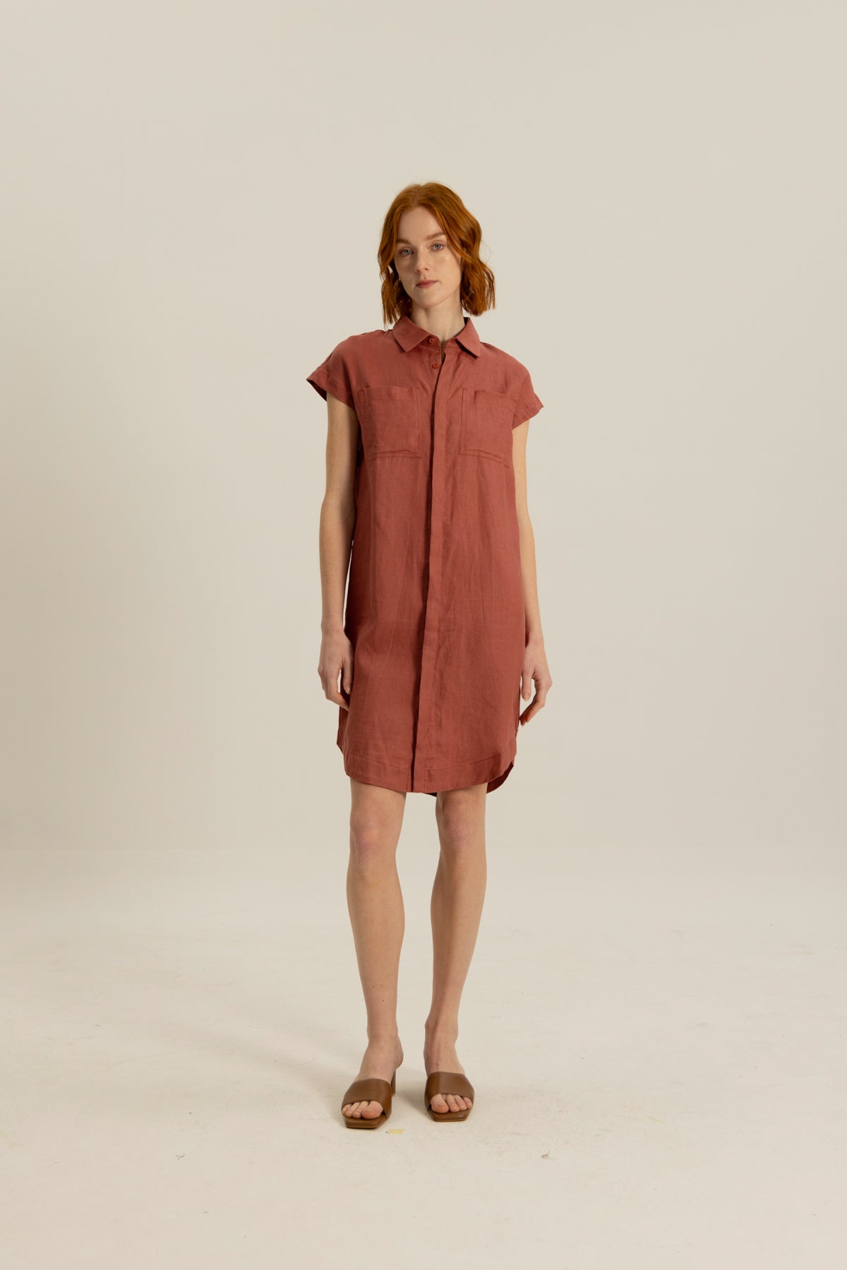 Oliver Double Pocket Linen Short Dress in Rose – Génue