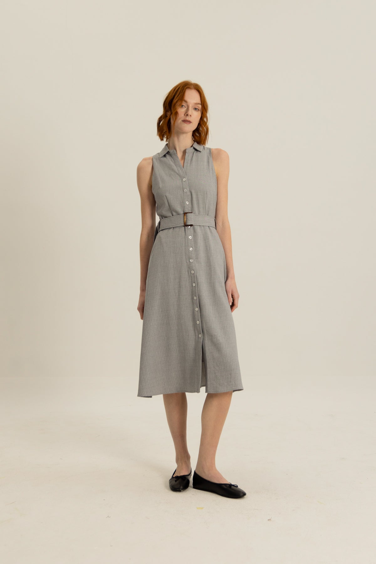 Delilah Open Collar Dress in Dove Stripe – Génue