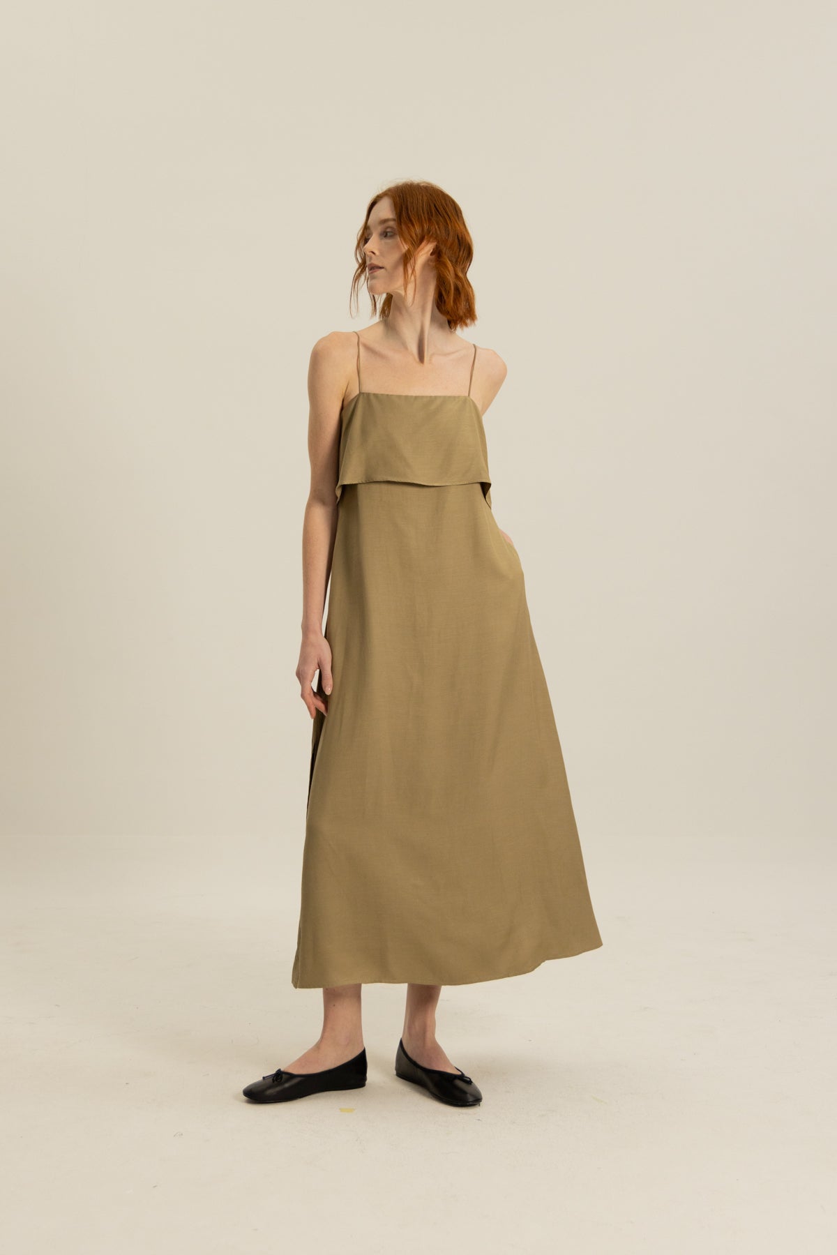 Sienna Layered Cami Dress in Olive – Génue