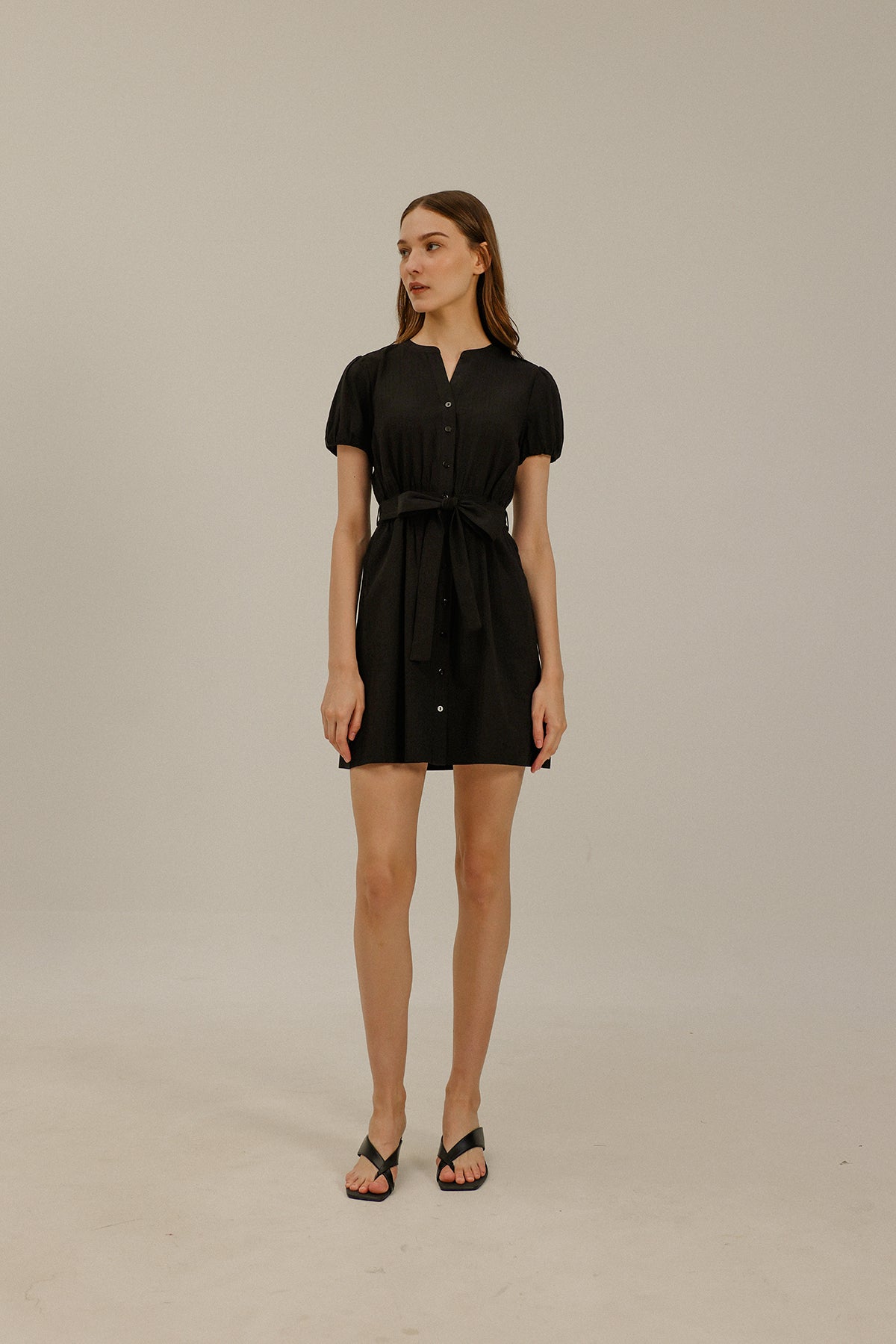 Paige Puff Sleeve Cotton Dress in Black – Génue