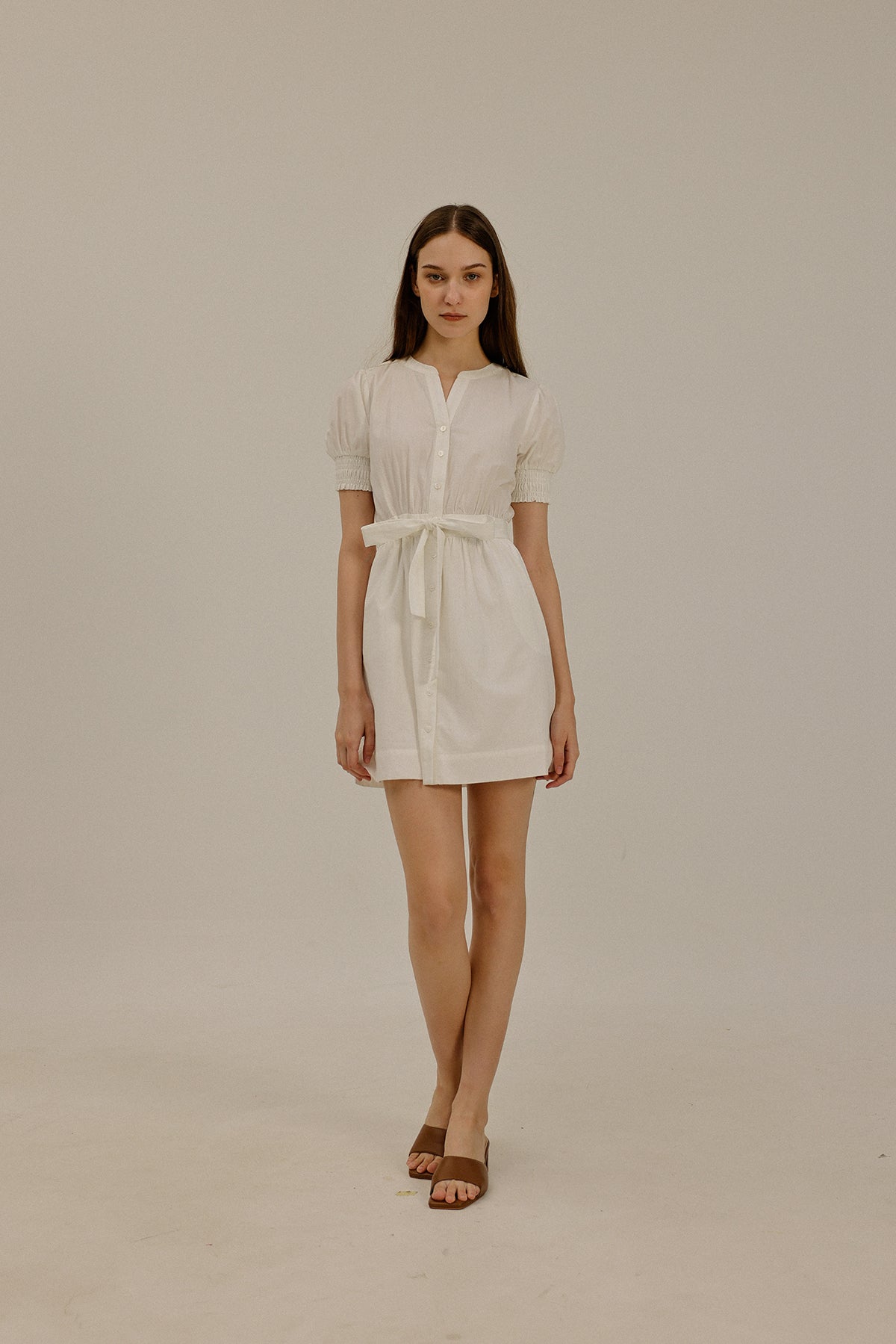 Paige Puff Sleeve Cotton Dress in White – Génue