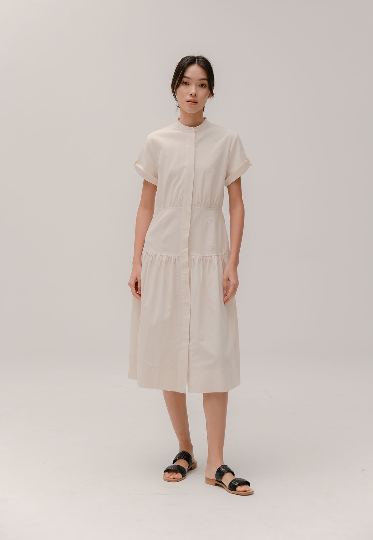 Ariel Gathered Dress in Ivory – Génue