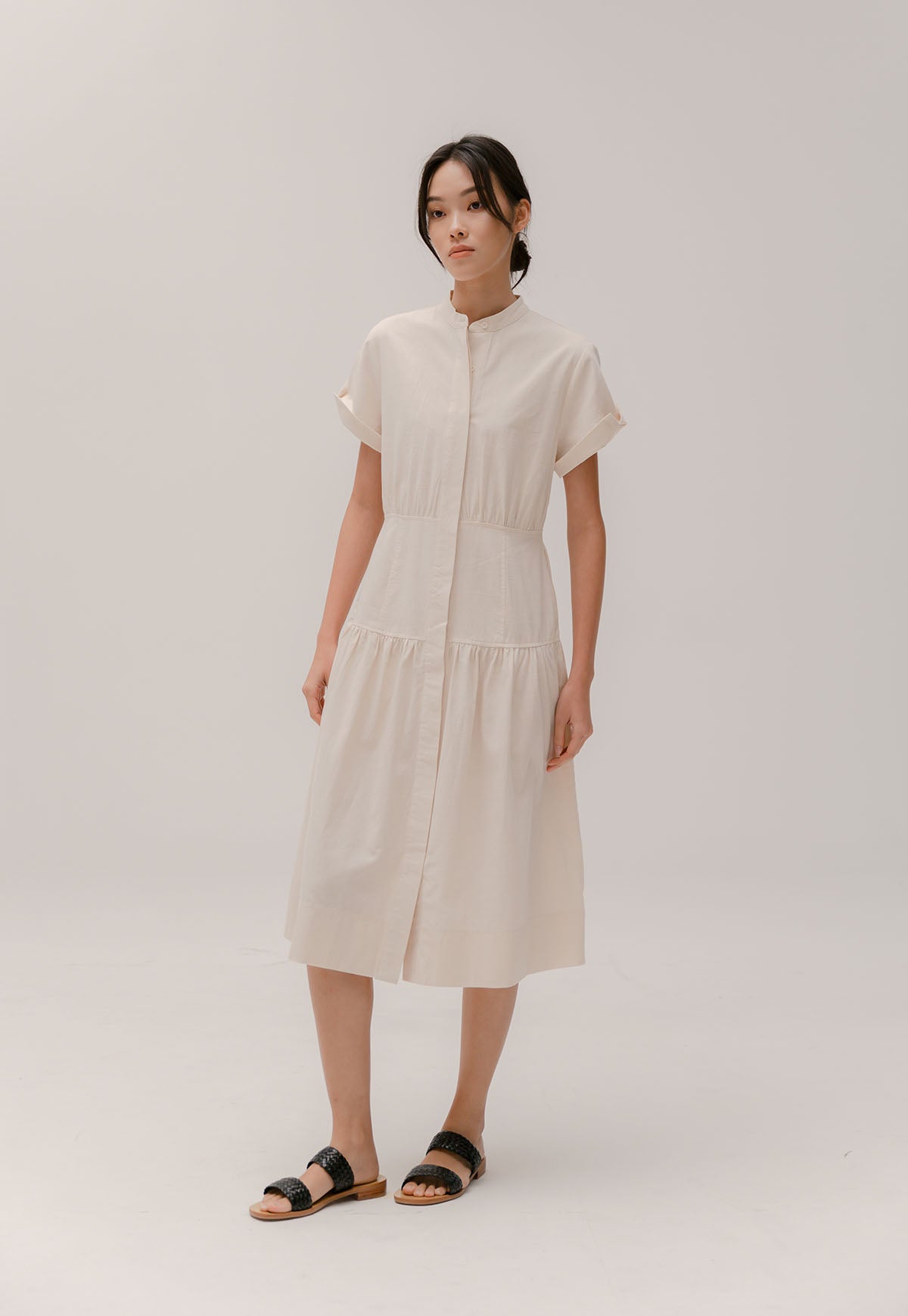 Ariel Gathered Dress in Ivory – Génue